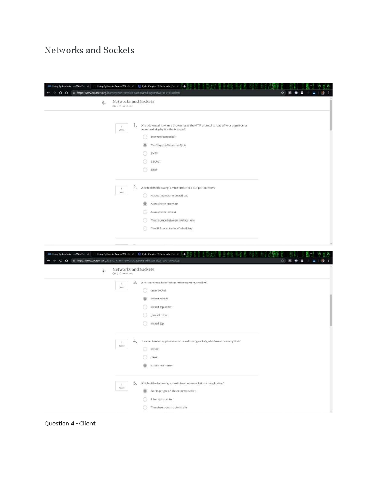 Py4e: Chapter 12 Networks and Sockets Quiz 2 - 10 Questions - Studocu