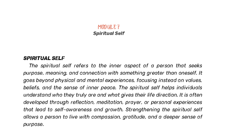 Module 7: Spiritual Self Reflection Journal Summary - Studocu
