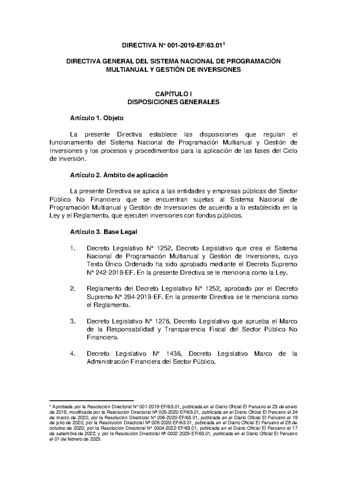 Directiva N° 001-2019-EF-63: Sistema Nacional de Programación Multianual - Studocu