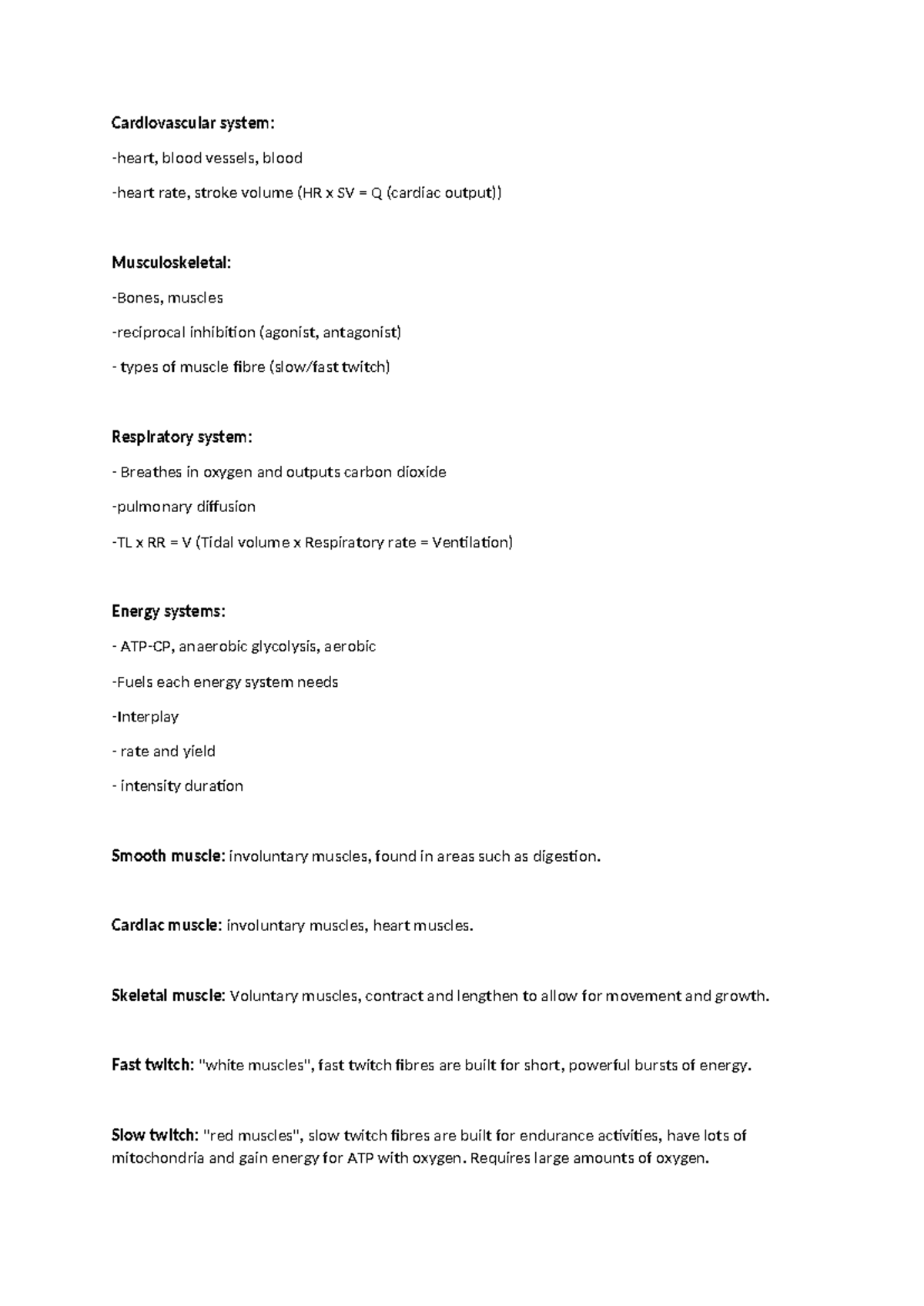 VCE PE Lecture Notes: Cardiovascular, Musculoskeletal, and Energy ...