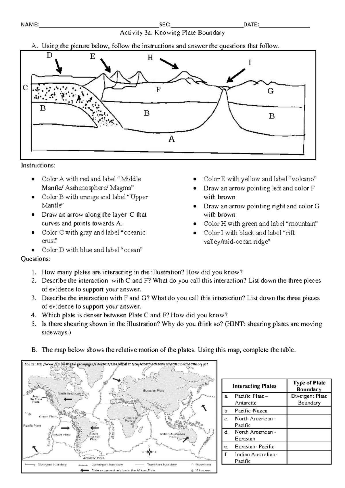 Activity 3a: Understanding Plate Boundaries and Interactions - Studocu