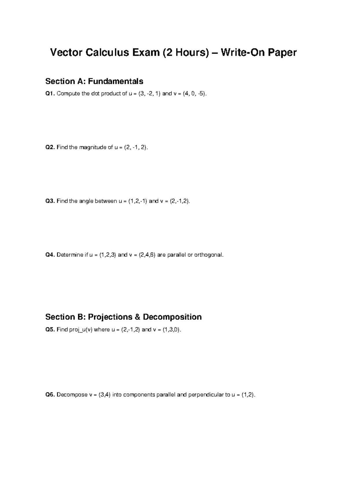 Vector Calculus Exam (MATH 201) - Comprehensive Review - Studocu