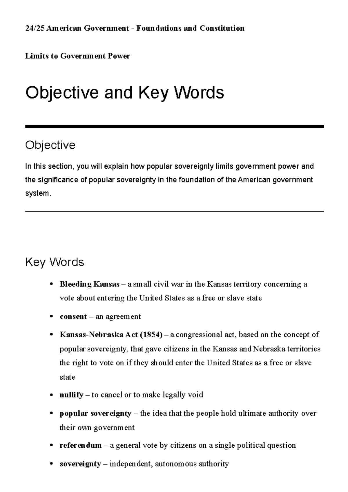 Popular Sovereignty & Limits to Government Power: A Study Guide - Studocu