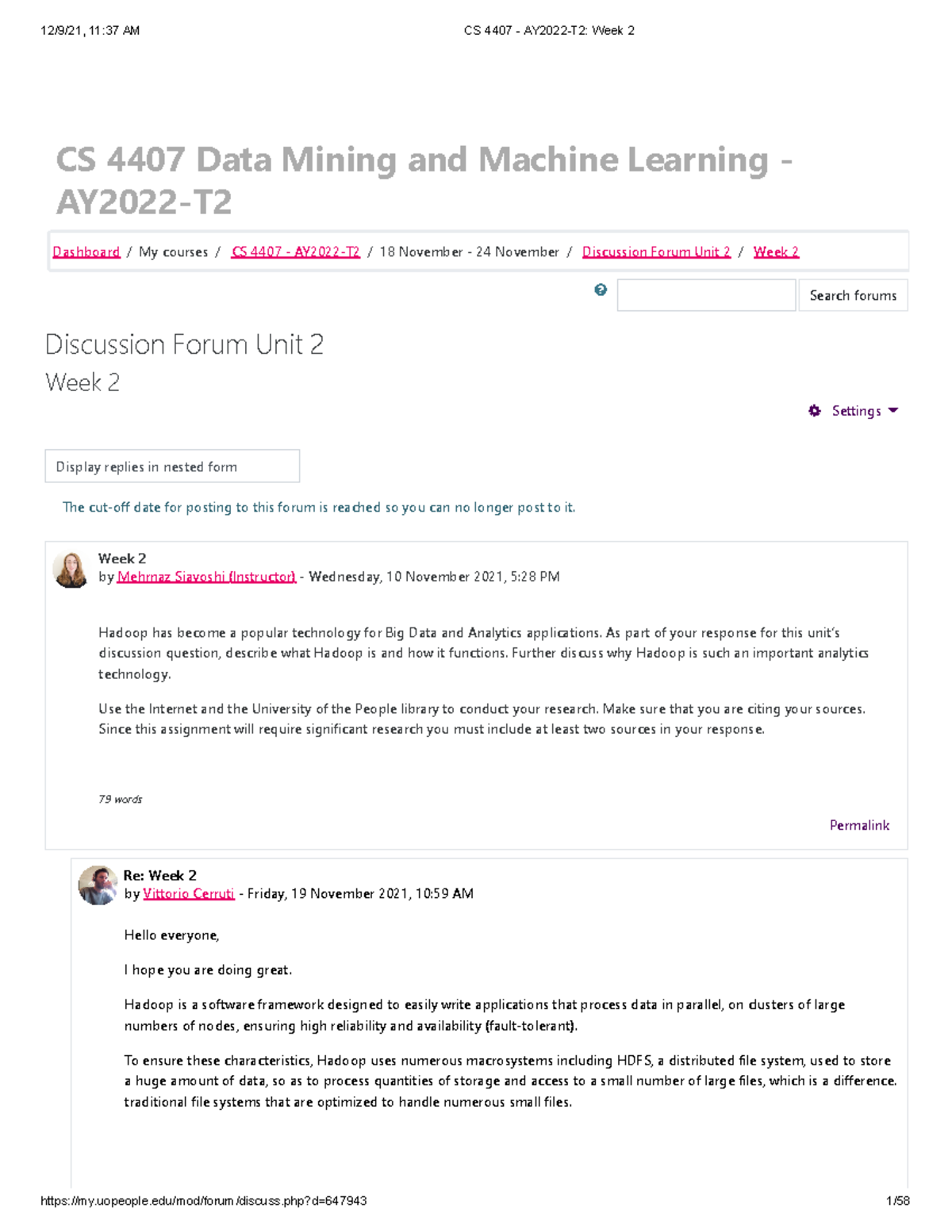 4407 DFU2 AY2022 - CS 4407 Data Mining and Machine Learning - AY2022-T Discussion Forum Unit 2 ...