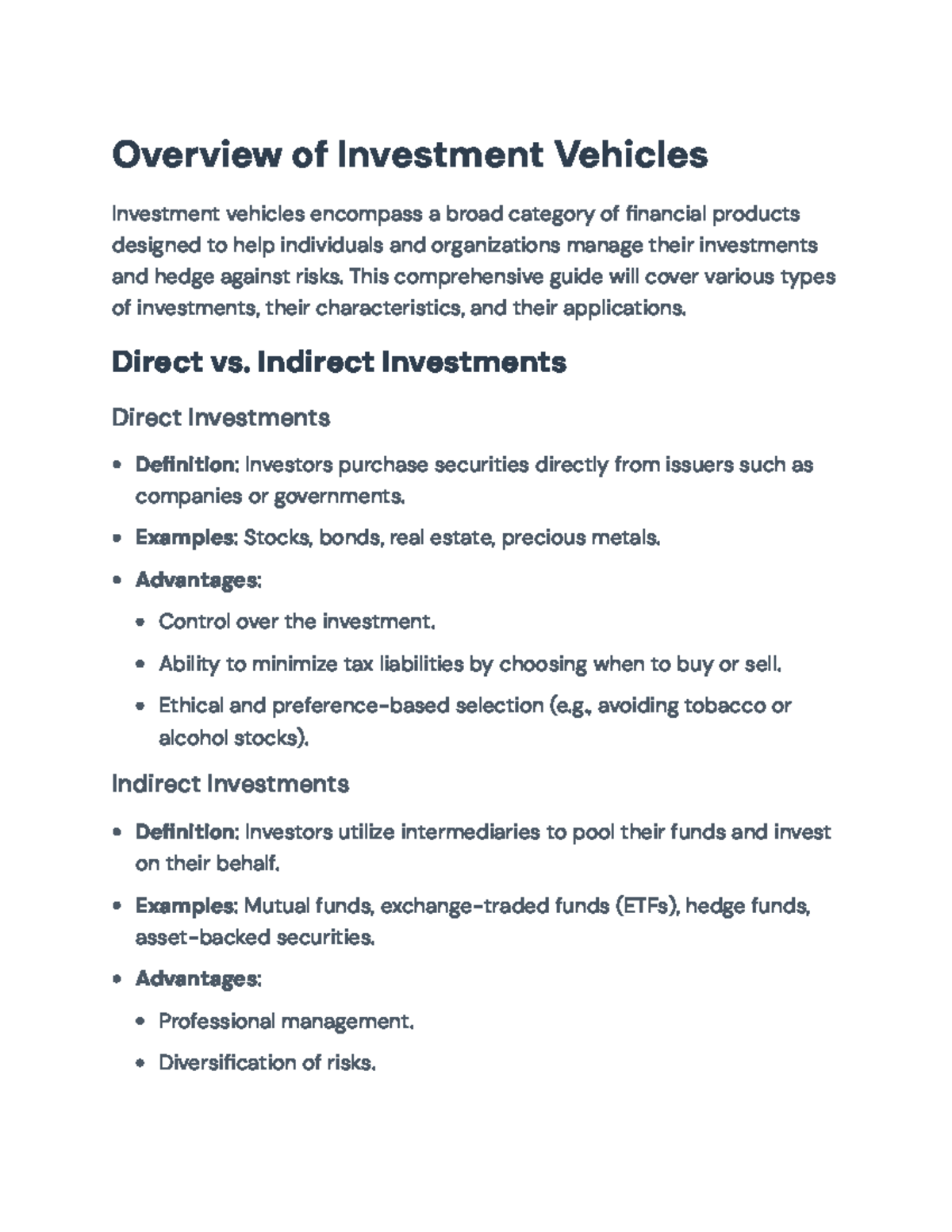 Investment Vehicles Overview: Types, Strategies & Characteristics - Studocu