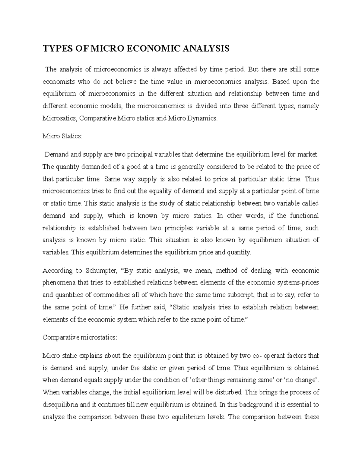 Types of Micro Economic Analysis - UoK - Studocu