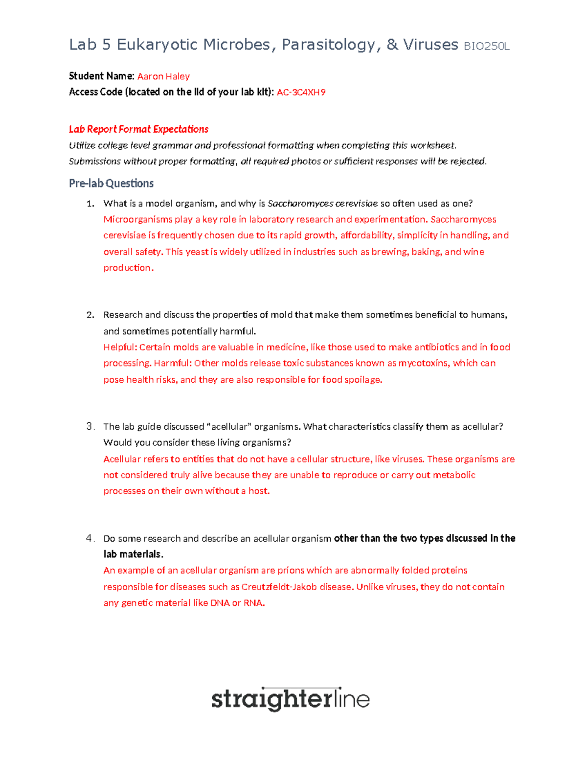 BIO250 Lab 5 - Eukaryotic Microbes & Parasitology Report - Studocu