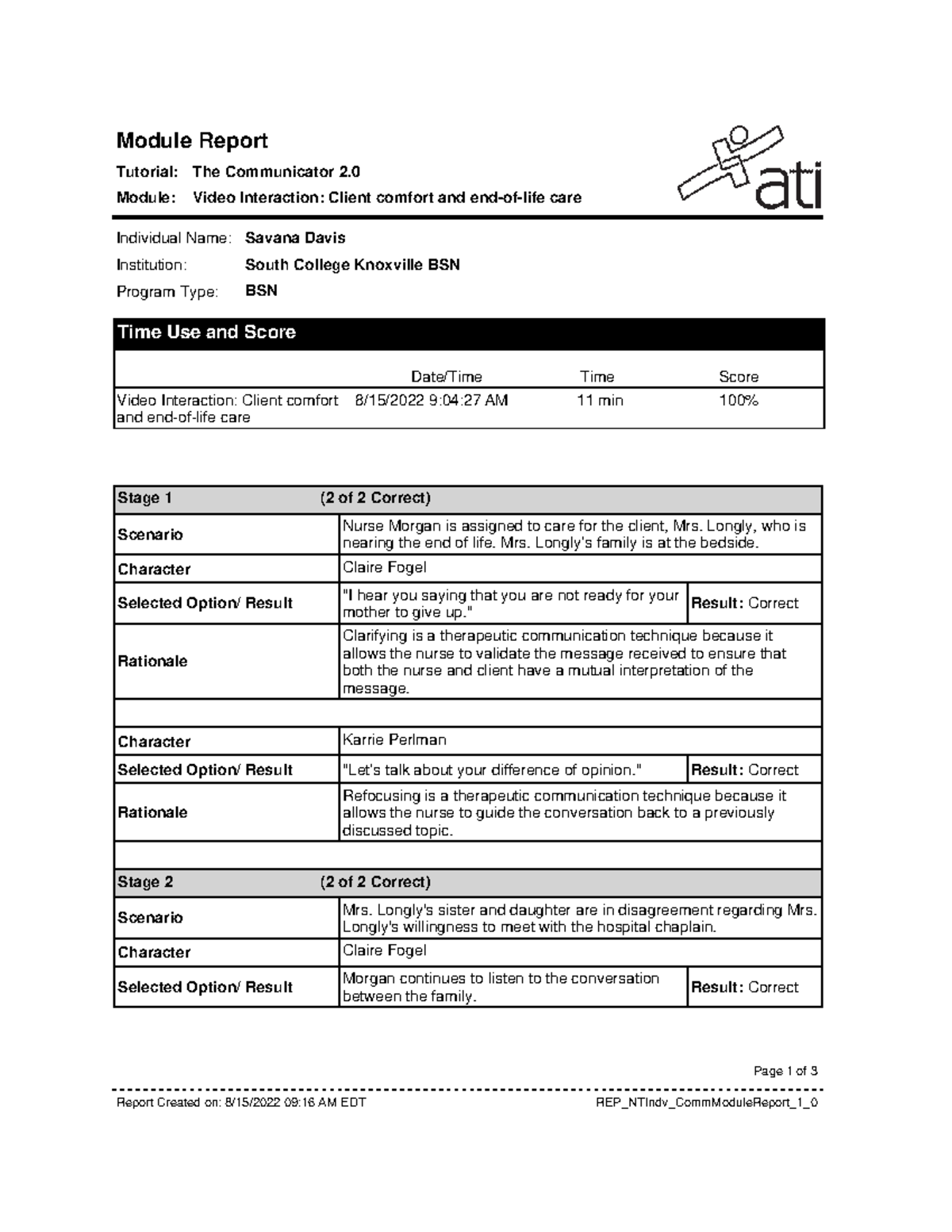 ATI End Of Life Care - Individual Name: Institution: Program Type ...