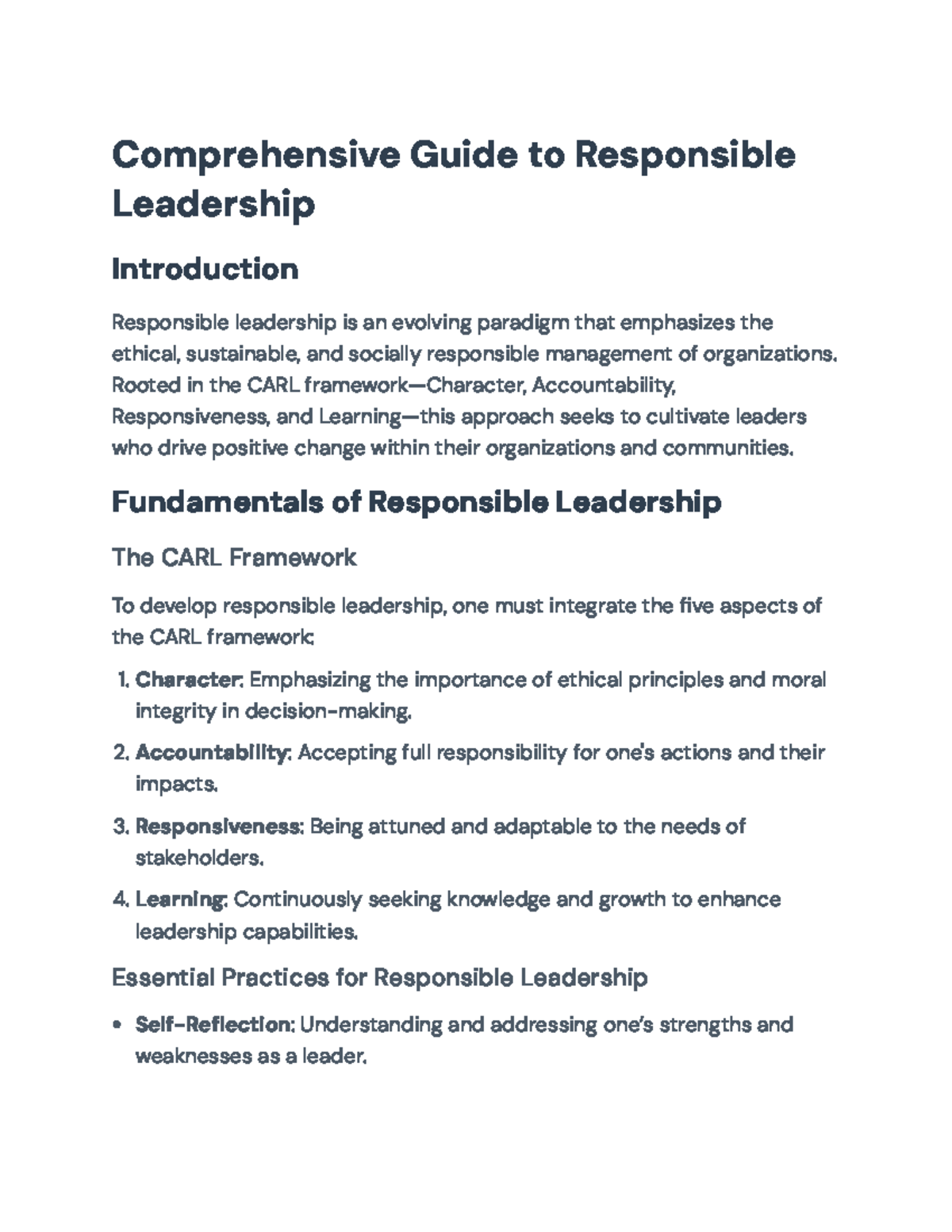 Comprehensive Guide to Responsible Leadership (Course Code: CARL ...