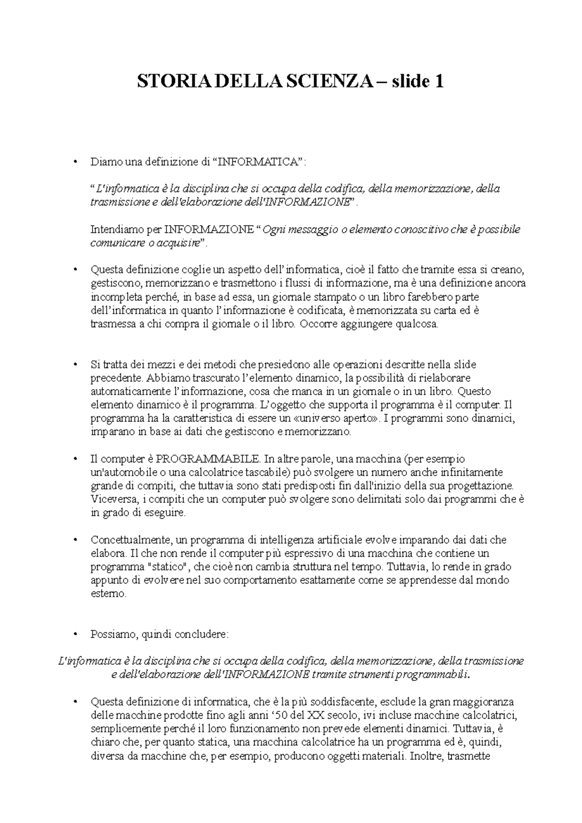 Storia della Scienza - Lezione 1: Fondamenti di Informatica e Codifica ...