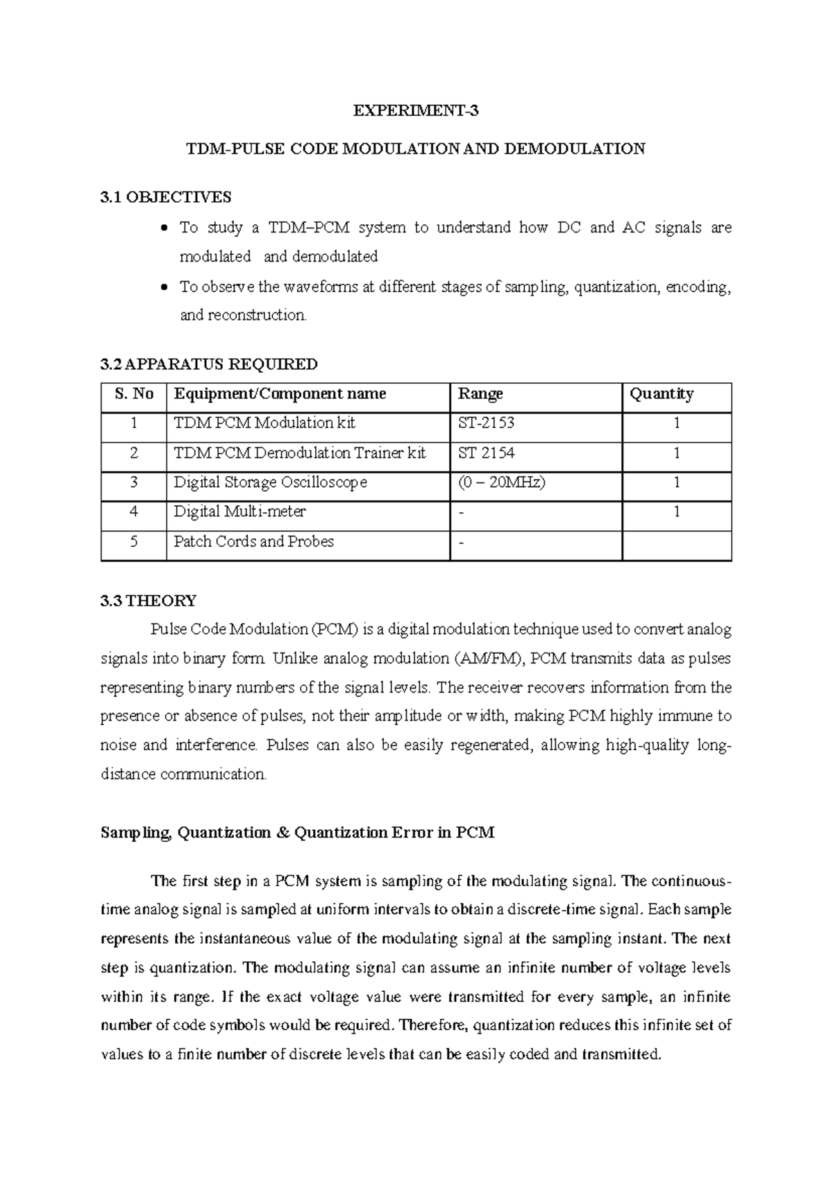 EXP-3-PCM: Practical Experiment on Pulse Code Modulation Techniques ...