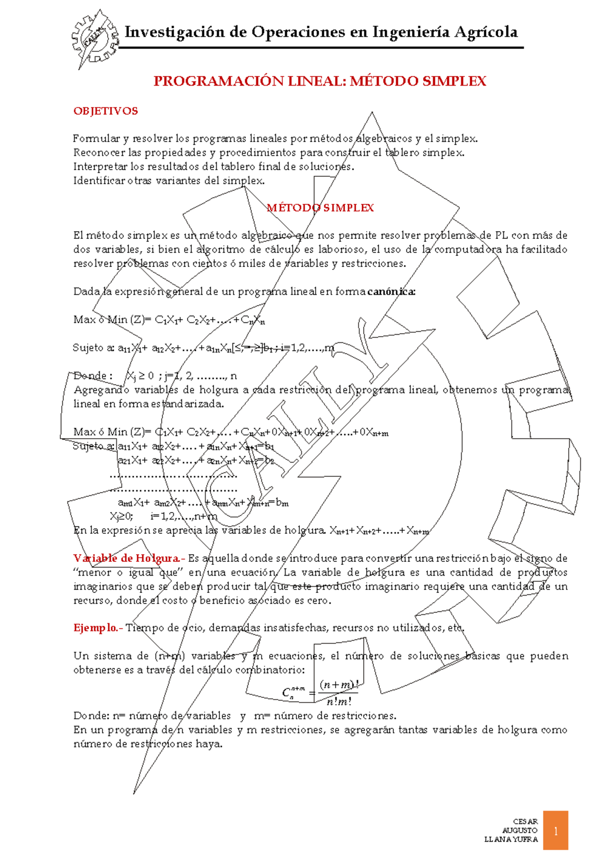 Investigación de Operaciones en Ingeniería Agrícola: Método Simplex y ...