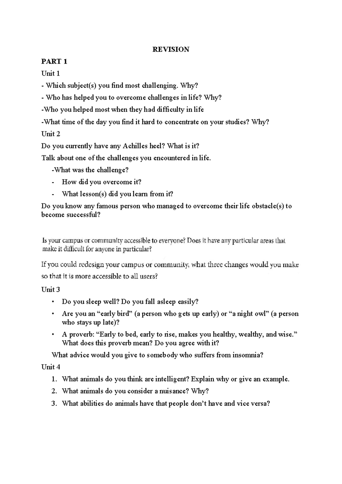 Speaking 4 - Revision: Challenges, Life Lessons & Study Habits - Studocu