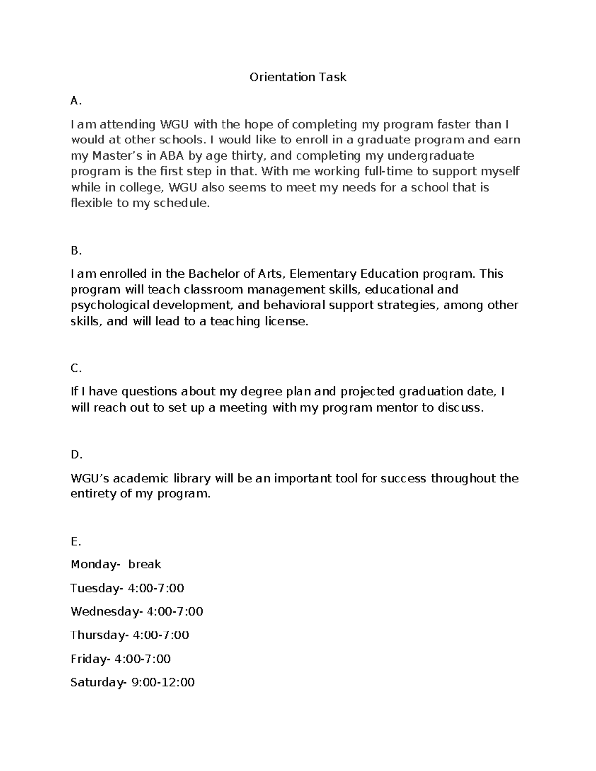 WGU Orientation Task: Navigating Your BA in Elementary Education - Studocu