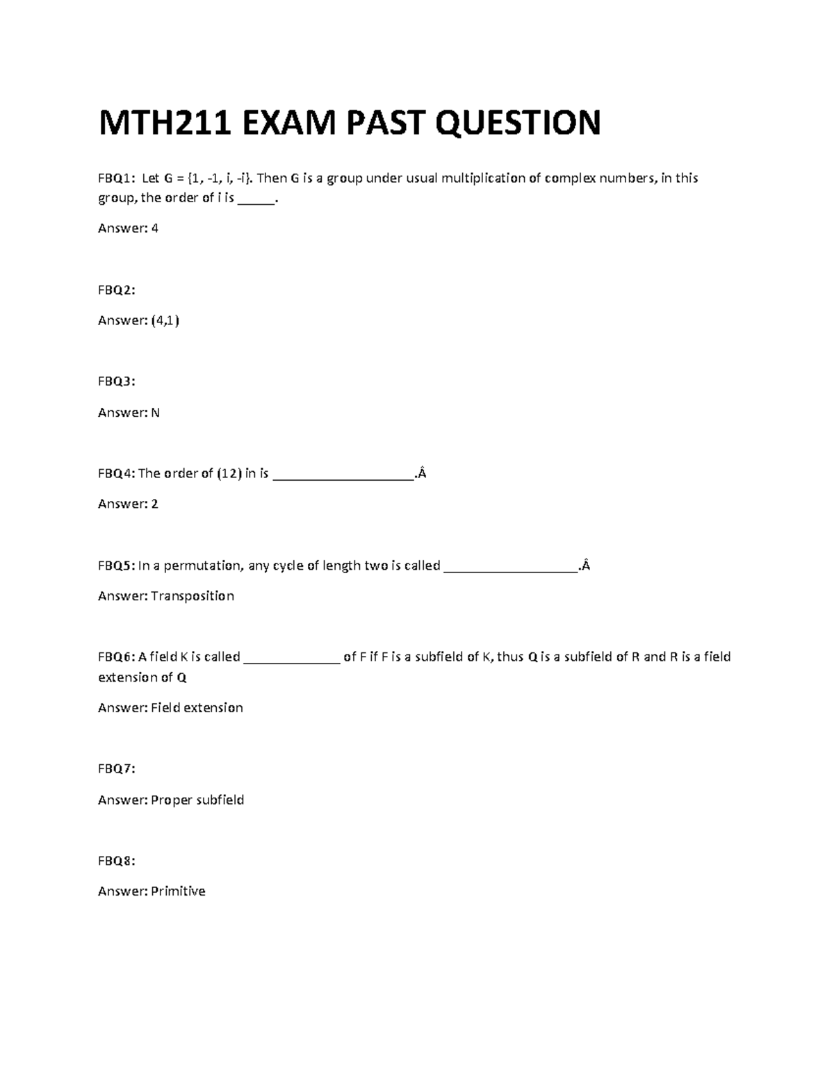 MTH211 Final Exam Past Questions and Answers - Studocu