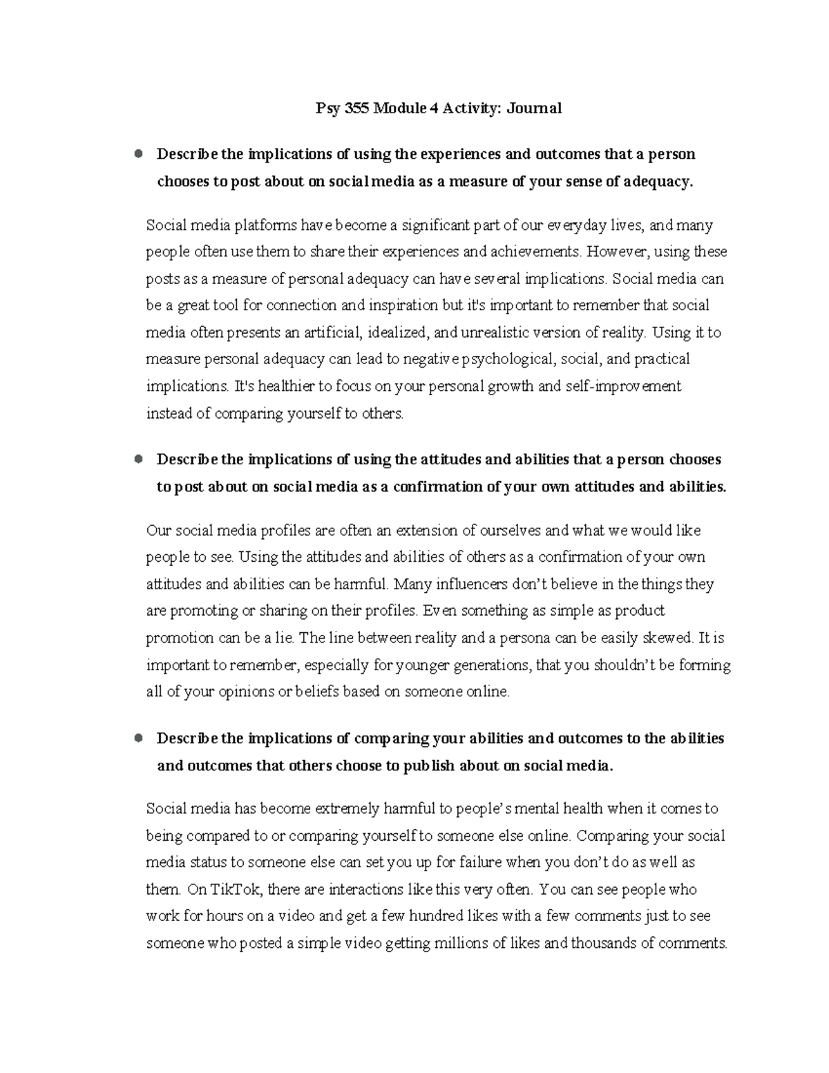 Module 4 activity - Psy 355 Module 4 Activity: Journal Describe the ...