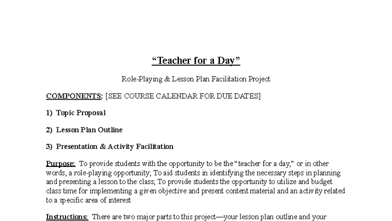 Comm 210 - Teacher for a Day Project: Lesson Plan & Topic Proposal ...