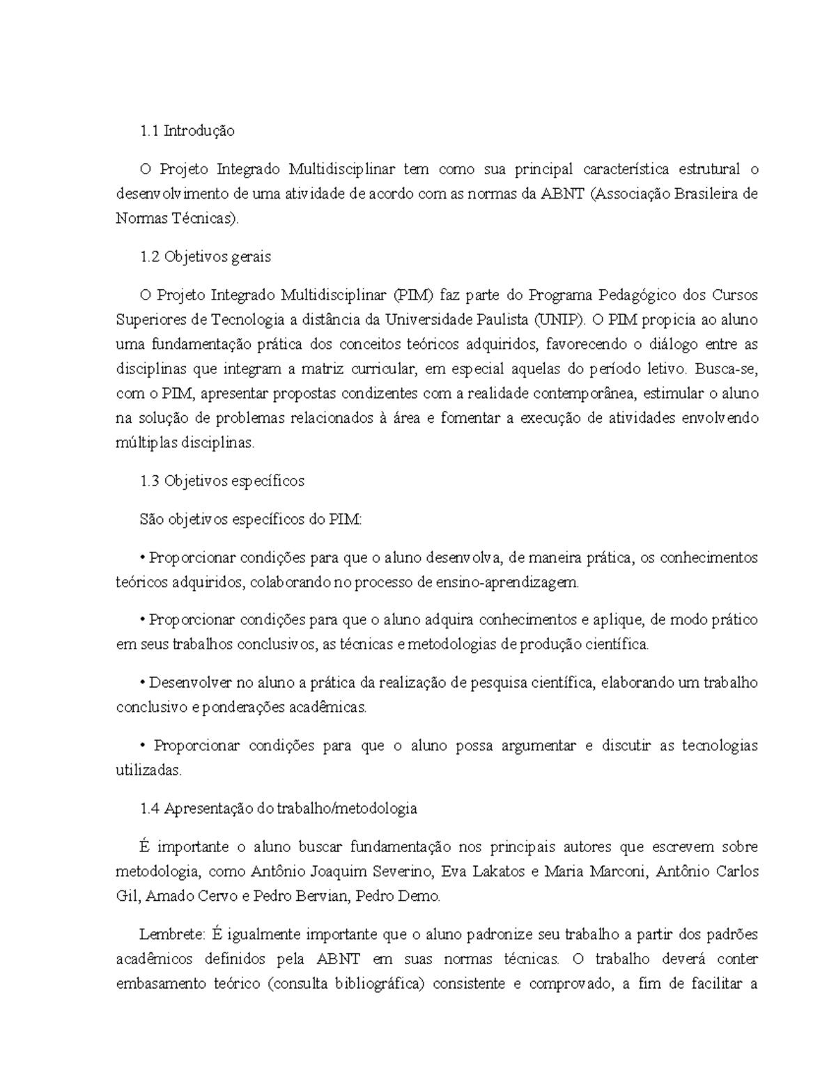 Modelo de Projeto Integrado Multidisciplinar (PIM) - UNIP - Studocu