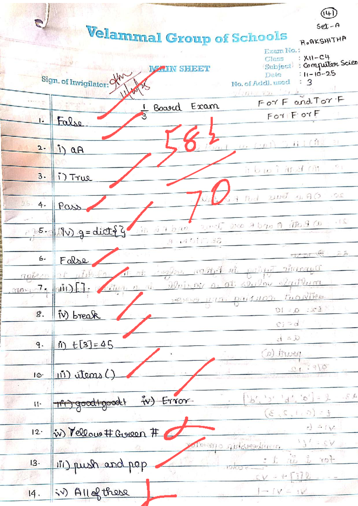 141 CS Board Exam Main Sheet - R.AKSHITHA - Studocu