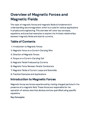 Magnetic Forces and Fields in Current-Carrying Wires: A Study Guide ...