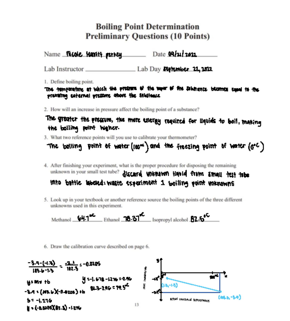 Boiling point pre-lab - Nicole leavitt perkey 09/21/ September 22, The ...