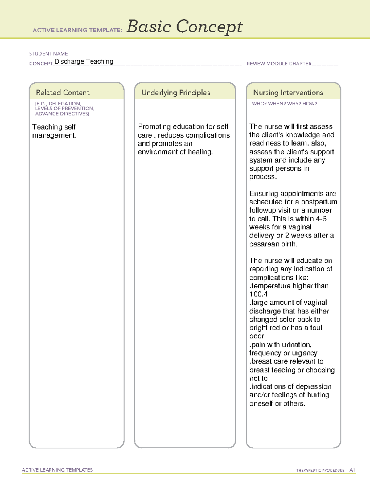 Discharge teaching - alt - ACTIVE LEARNING TEMPLATES THERAPEUTIC ...