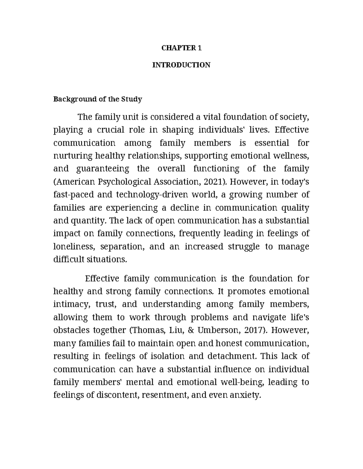 CHAPTER 1: INTRODUCTION - Impact of Poor Family Communication on ...