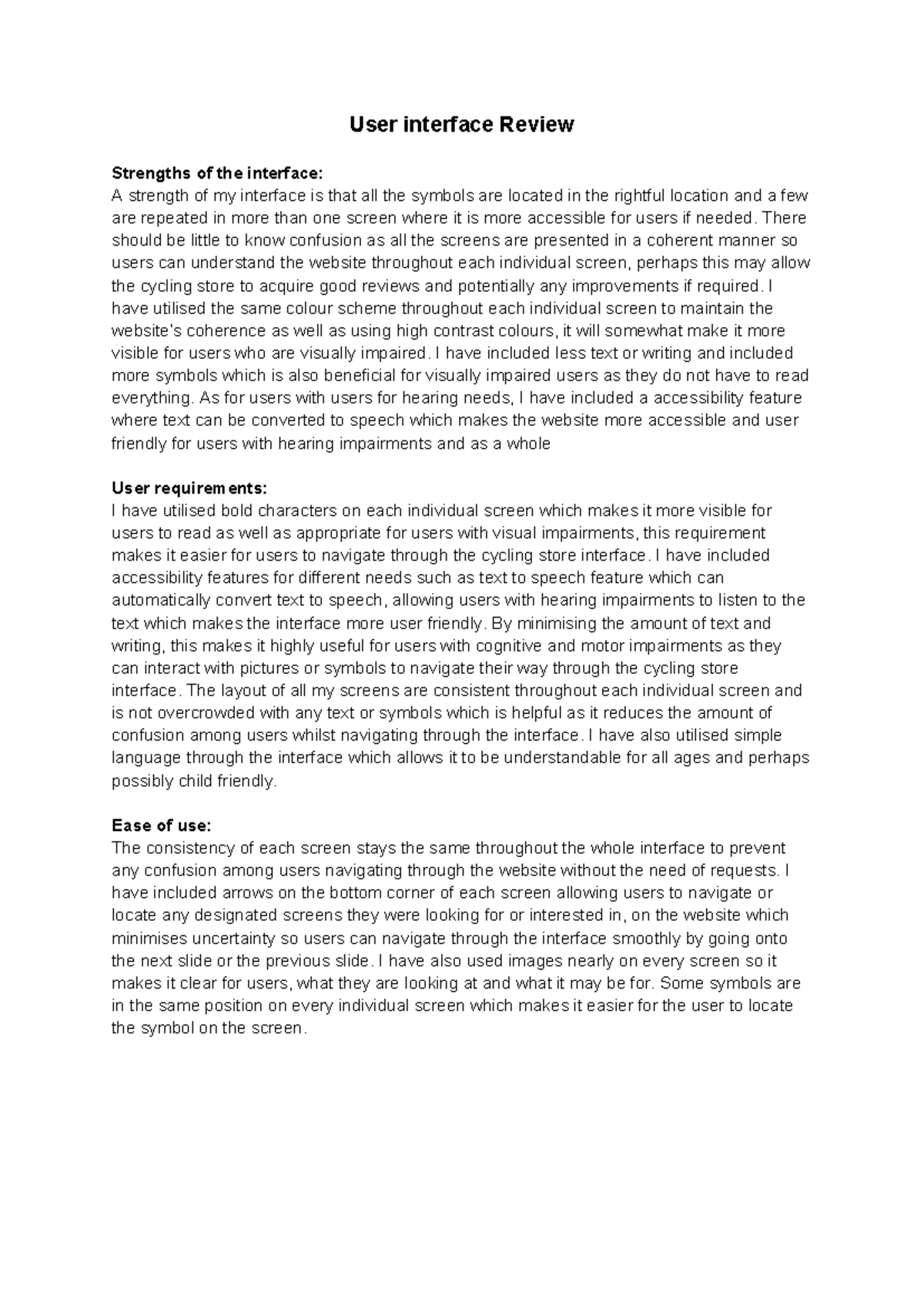 Muhammad Bangash - Assessment task 4 - User interface Review Strengths ...
