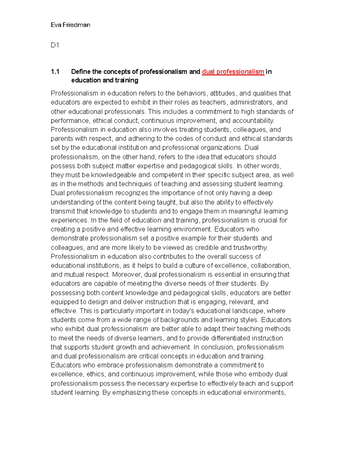 D1 - Understanding Professionalism and Dual Professionalism in ...