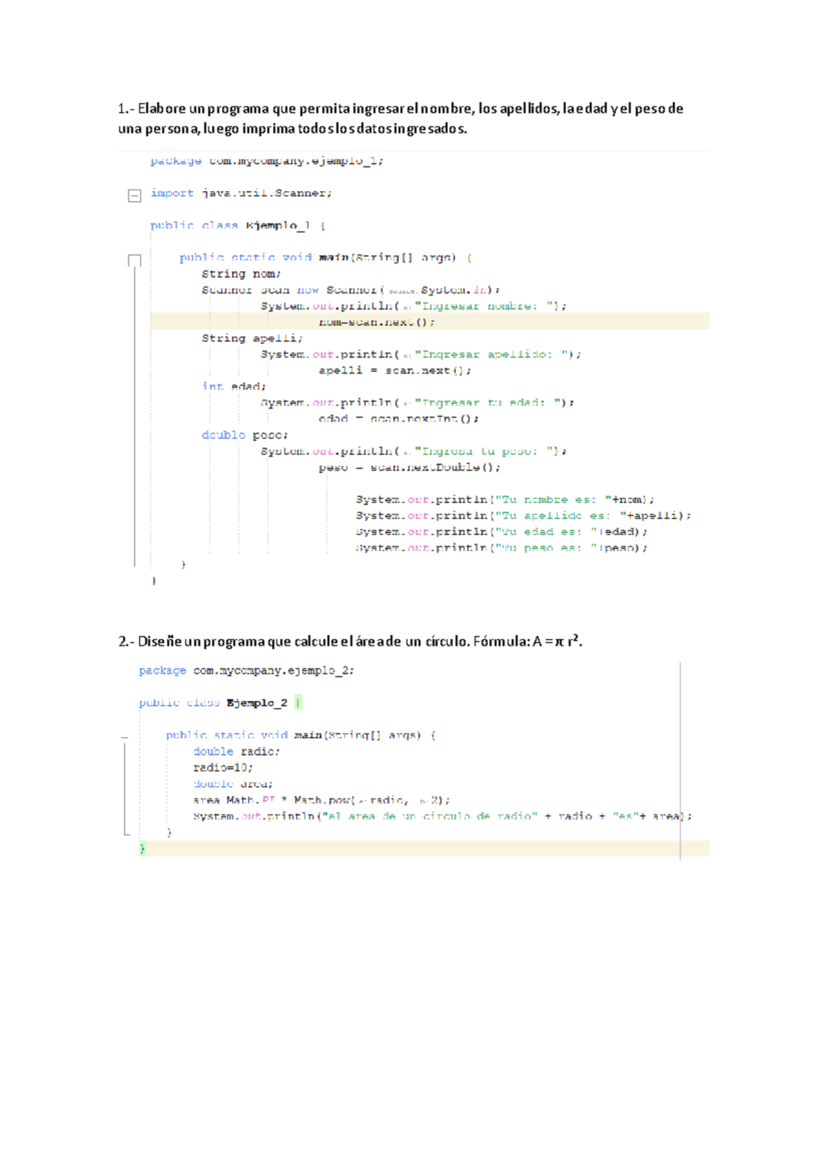 Ejercicios de Java: Programas para Ingreso de Datos y Cálculos - Studocu