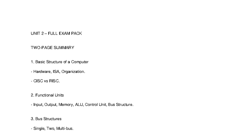 Unit 2 Full Exam Pack Summary: Computer Architecture & Hardware Concepts - Studocu