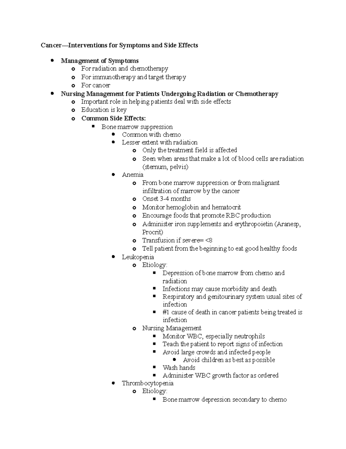 Cancer Management: Interventions for Symptoms and Side Effects - Cancer ...