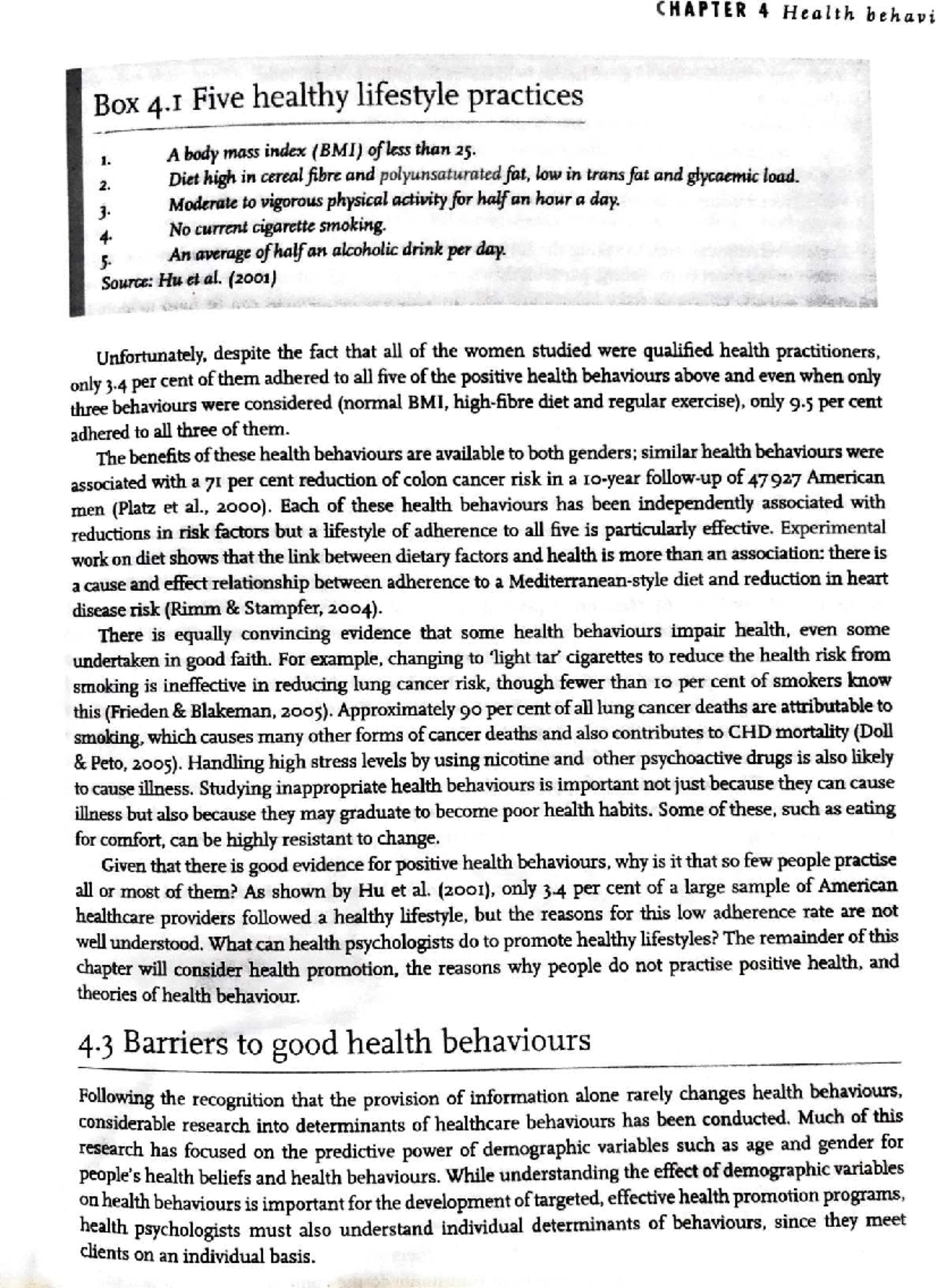 CHAPTER 4 Health Behaviors: Understanding Barriers and Promoting Change ...