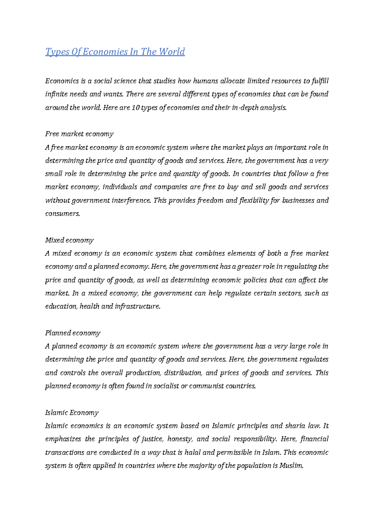 Types Of Economies In The World - Types Of Economies In The World ...
