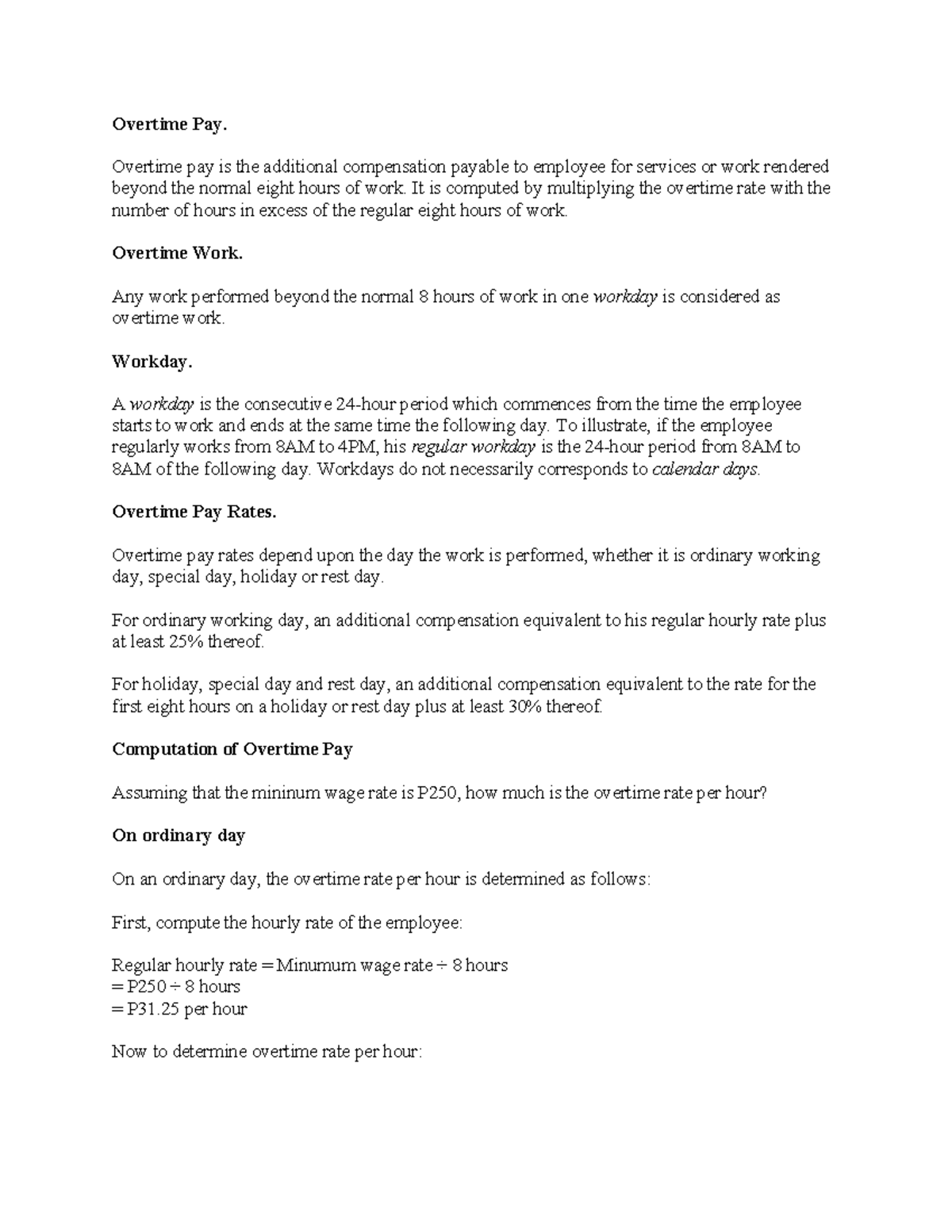 Overtime Pay Notes and Regulations - Labor Code Insights - Studocu