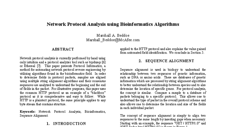 Network Protocol Analysis via Bioinformatics Algorithms (CS 101) - Studocu