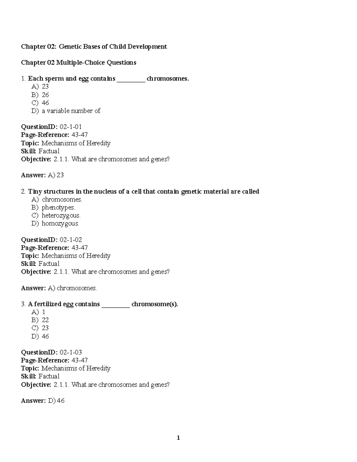 Chapter 02: MCQs on Genetic Bases of Child Development - Studocu