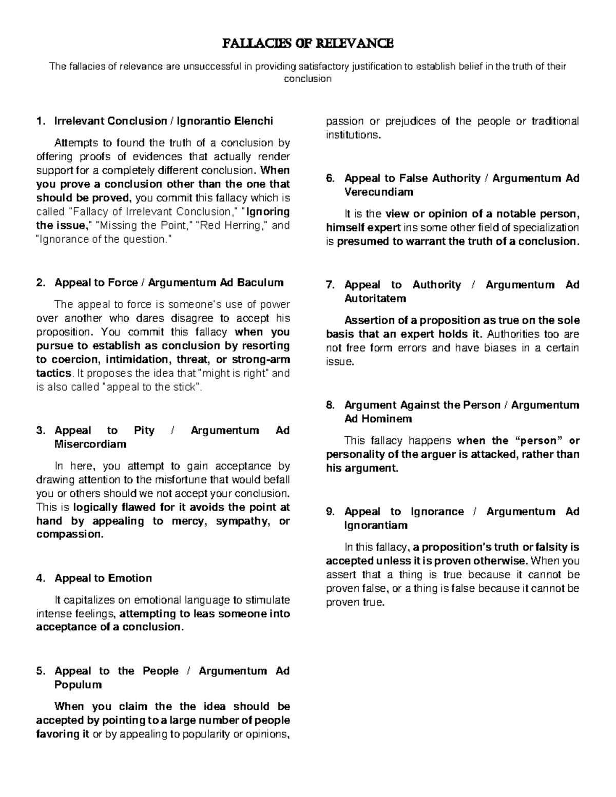 Fallacies of Relevance and Presumption: A Comprehensive Guide (PHIL 101 ...