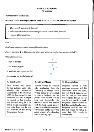 LCC113 Sample of Assessment 1 Reading Assessment - UNIVERSITI TEKNOLOGI MARA LCC READING ...
