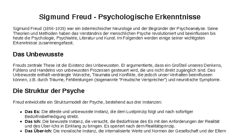 Sigmund Freud und seine psychologischen Erkenntnisse (Tutorium) - Studocu