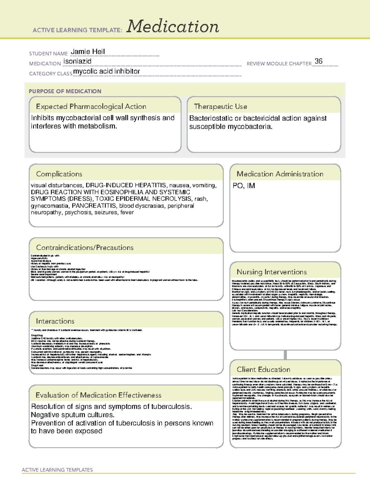 Isoniazid Medication Card: Key Nursing Considerations & Administration ...