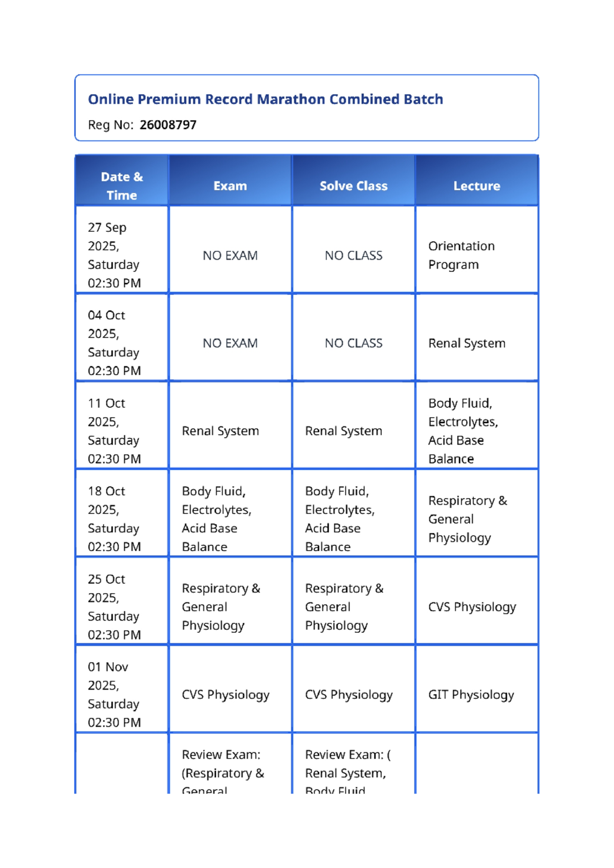 Course Schedule: Online Premium Record Marathon (Reg No: 26008797 ...
