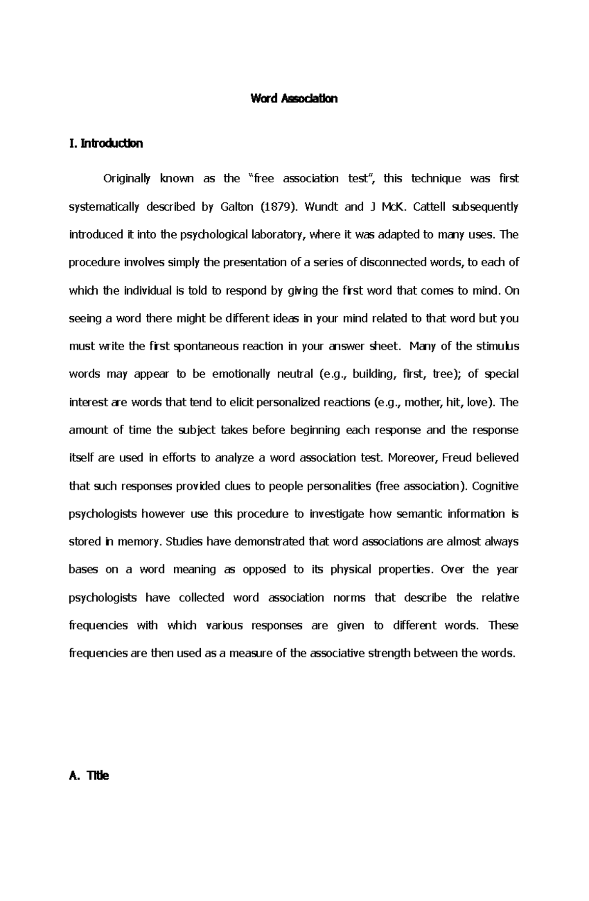 Word Association Test (WAT): Understanding Memory & Personality - Studocu
