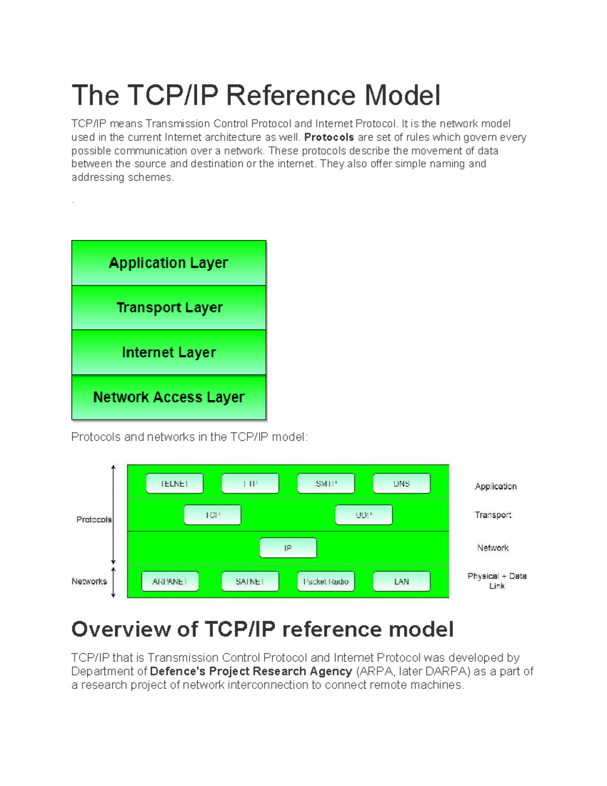 TCP/IP Reference Model: Lecture Notes on Protocols and Layers - Studocu
