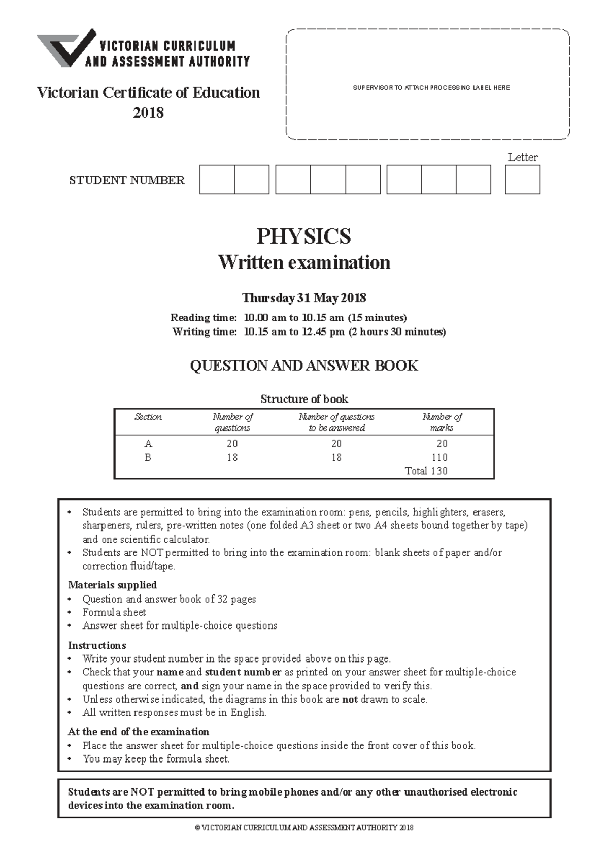 2018 VCAA NHT Physics Exam - Complete Question & Answer Guide - Studocu