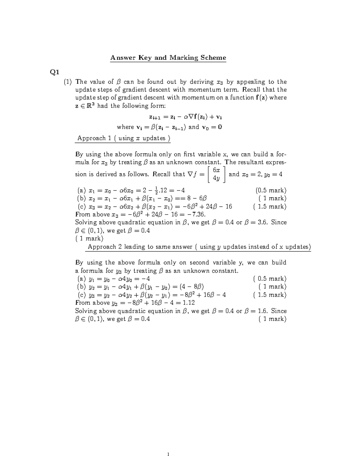 EC3M Solutions - Answer Key and Marking Scheme for Q1 and Q2 - Studocu