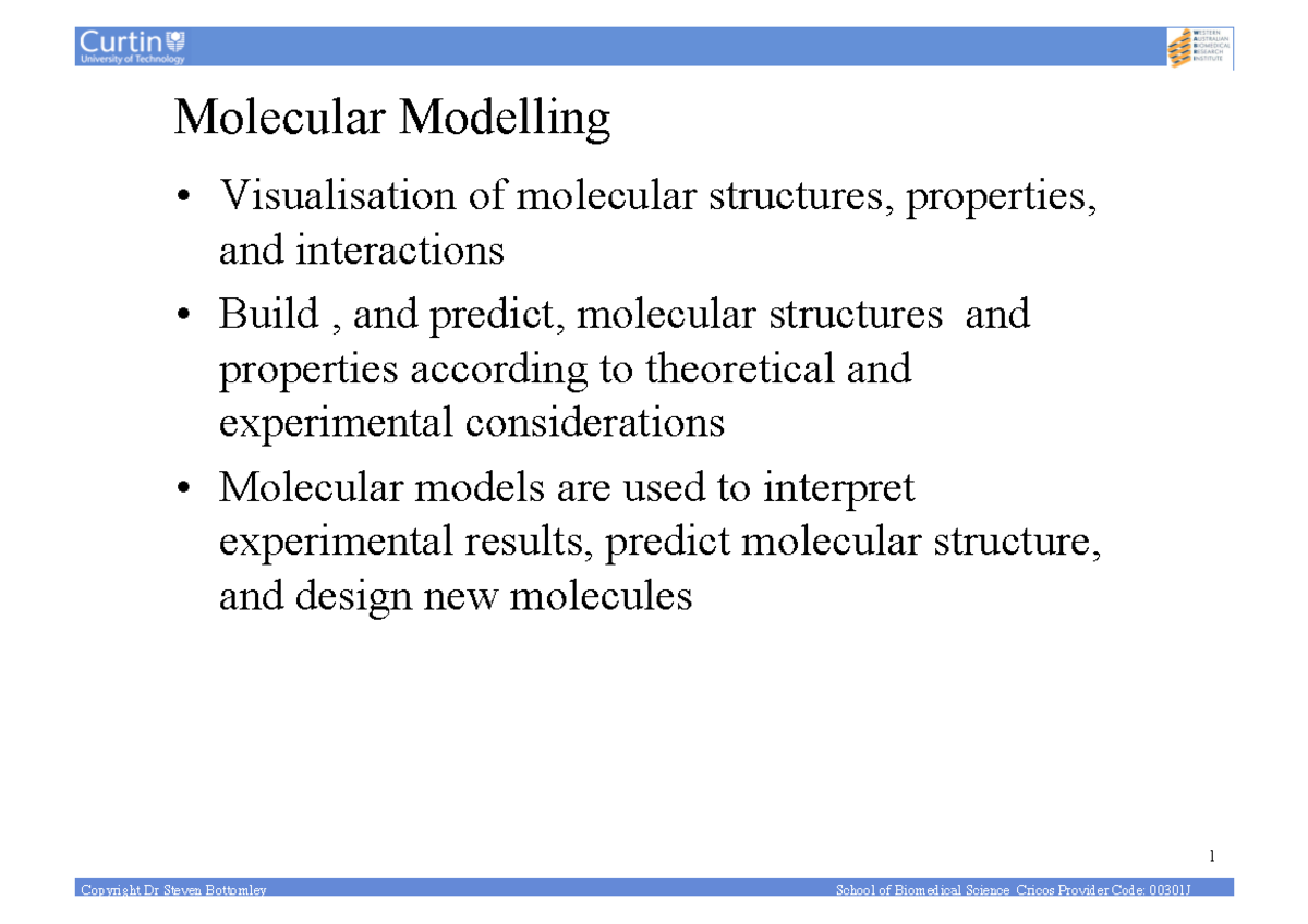 Molecular Modelling - Lecture notes 8 - 1 Molecular Modelling ...
