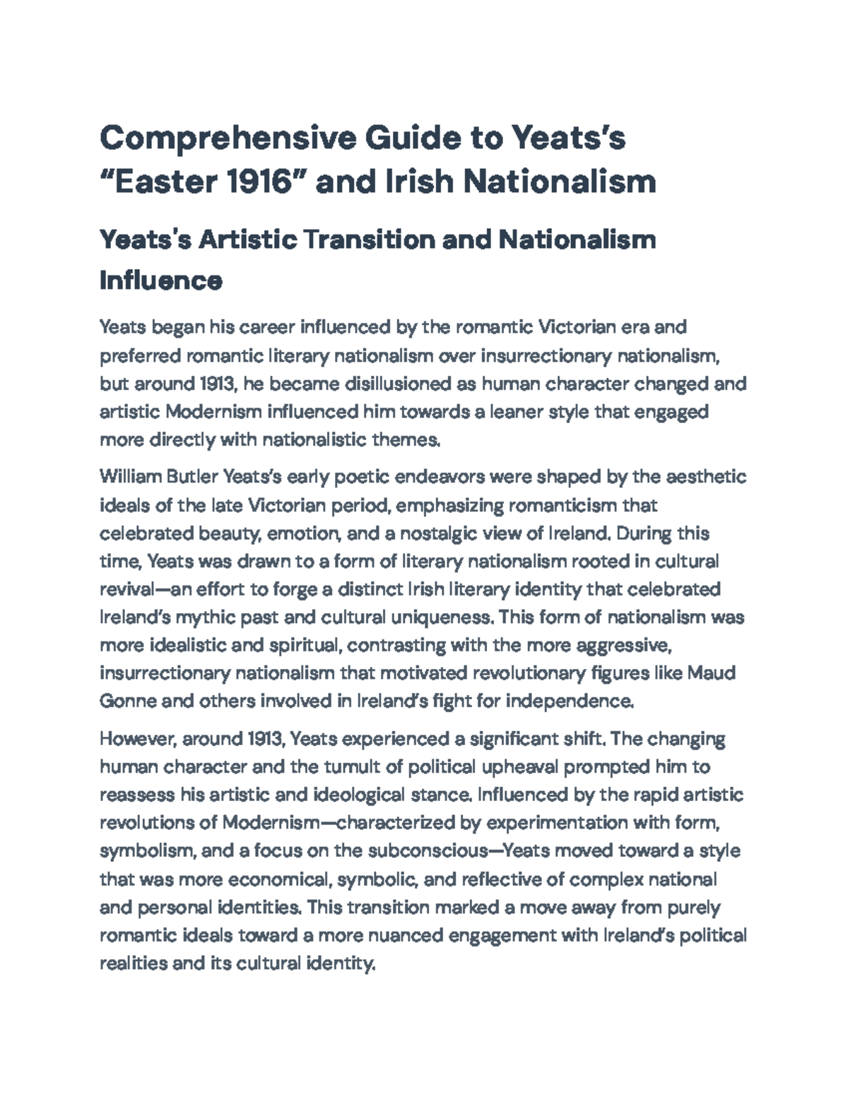 Comprehensive Analysis of Yeats's "Easter 1916" and Nationalism Themes ...