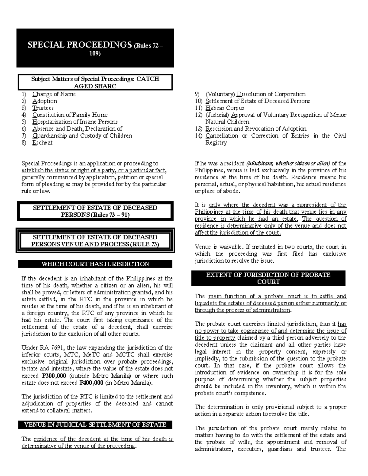 Special-Proceedings-Riano - SPECIAL PROCEEDINGS (Rules 72 – 109 ...