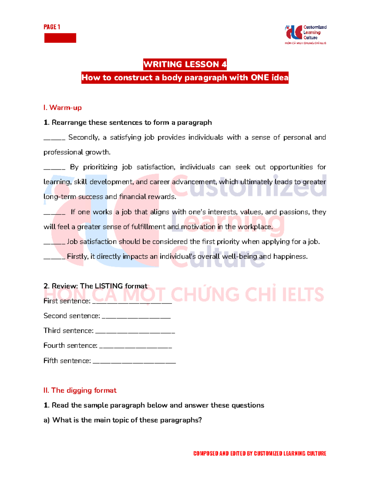 Lesson 4 Kickoff Writing handout - WRITING LESSON 4 How to construct a ...